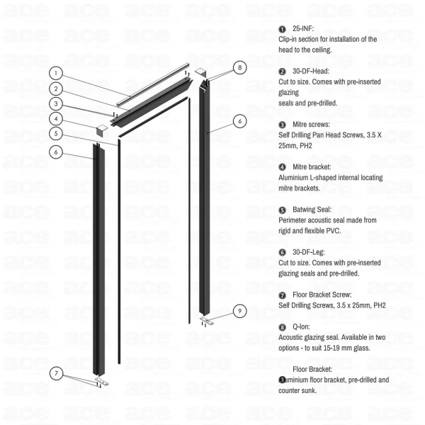 30-DF - Single Glazed Aluminium Door Frame For Glass and Timber Doors